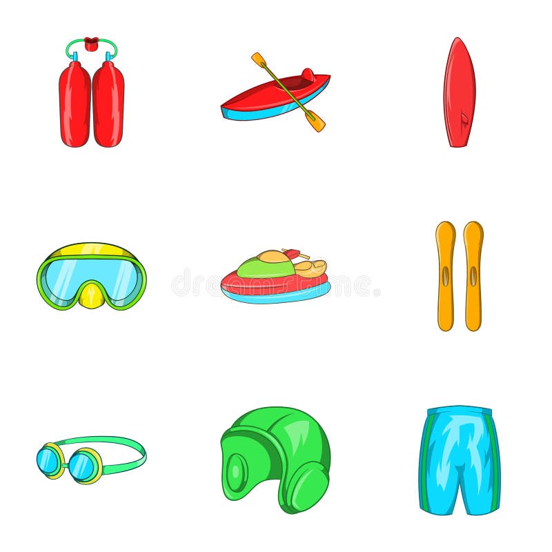 Active Water Sport Icons Set, Cartoon Style Stock Vector - Illustration ...