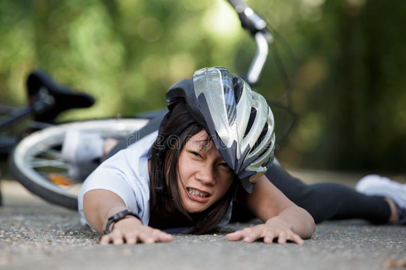 Active Woman Fell Off Bicycle Stock Image - Image of sportswear, ground ...