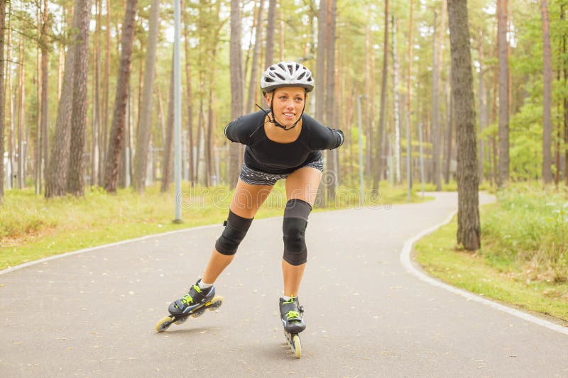 Active Woman on Roller Skates Training Stock Photo - Image of action ...