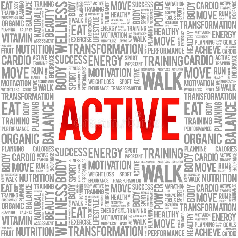 ACTIVE word cloud stock illustration. Illustration of medicine - 200329542