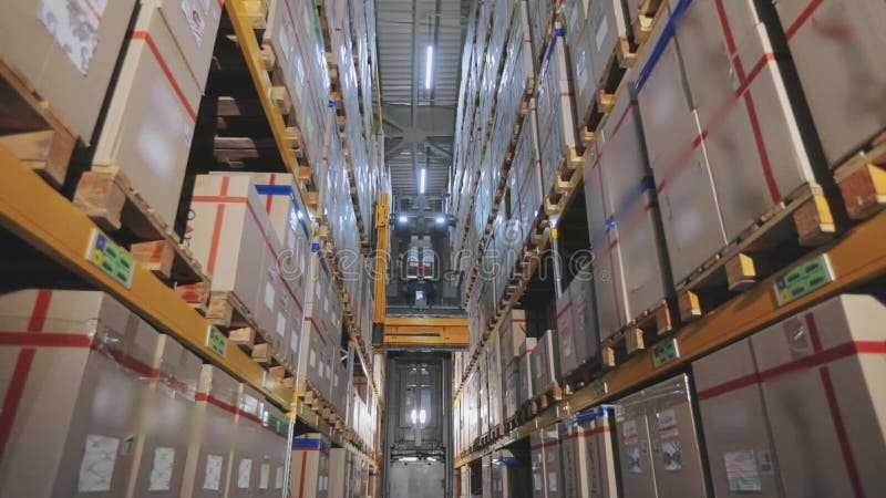 Active Work in the Factory, a Large Modern Forklift in the Warehouse ...