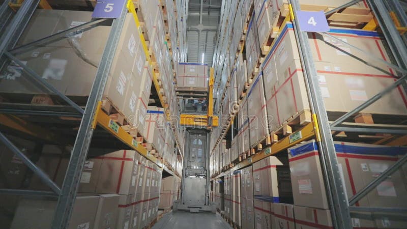 Active Work in the Factory, a Large Modern Forklift in the Warehouse ...