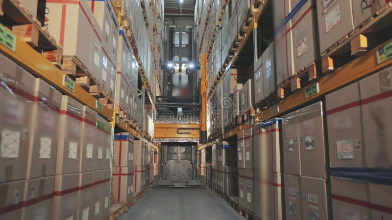 Active Work in the Factory, a Large Modern Forklift in the Warehouse ...