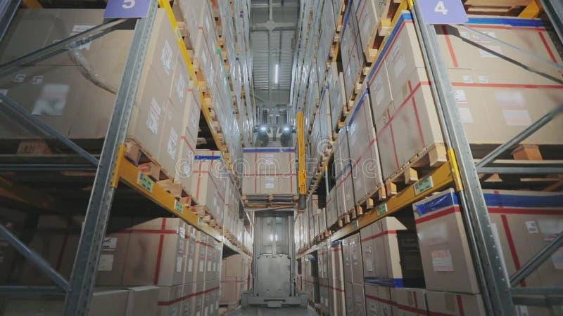 Active Work in the Factory, a Large Modern Forklift in the Warehouse ...