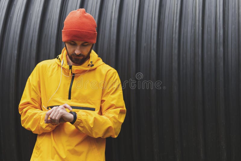 Man Checking Data on Smart Watch after Workout Stock Image - Image of ...