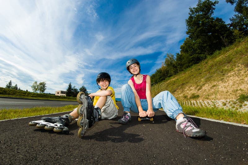 Active Young People - Rollerblading, Skateboarding Stock Photo - Image ...