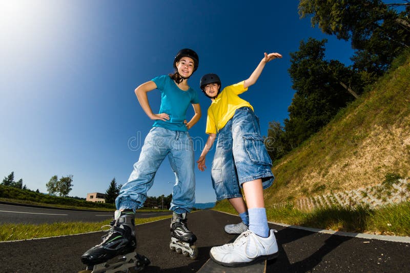 Active Young People - Rollerblading, Skateboarding Stock Photo - Image ...