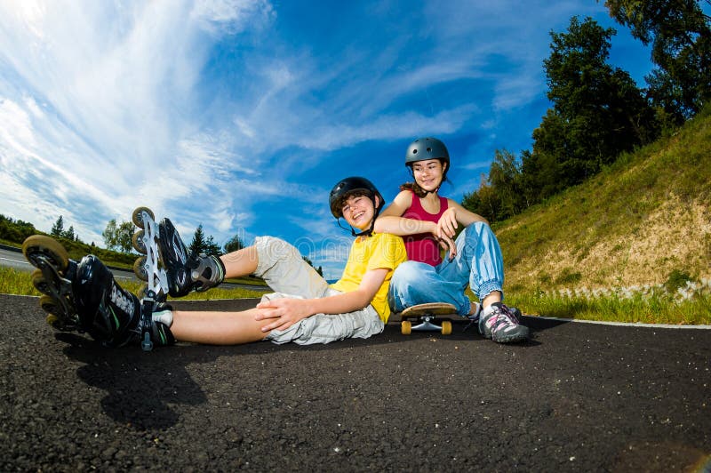 Active Young People - Rollerblading, Skateboarding Stock Image - Image ...