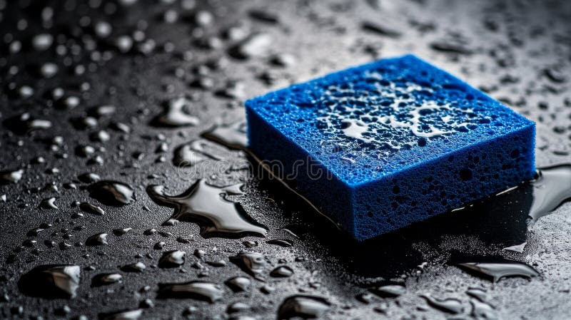 Actively Absorbing Spilled Water with a Blue Sponge Stock Photo - Image ...
