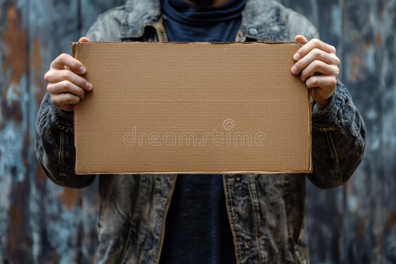 Activist Holding Blank Sign while Protesting in the City. Copy Space ...