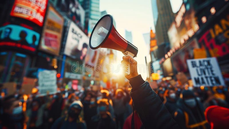 Activist Holding Megaphone at Protest Rally Stock Illustration ...