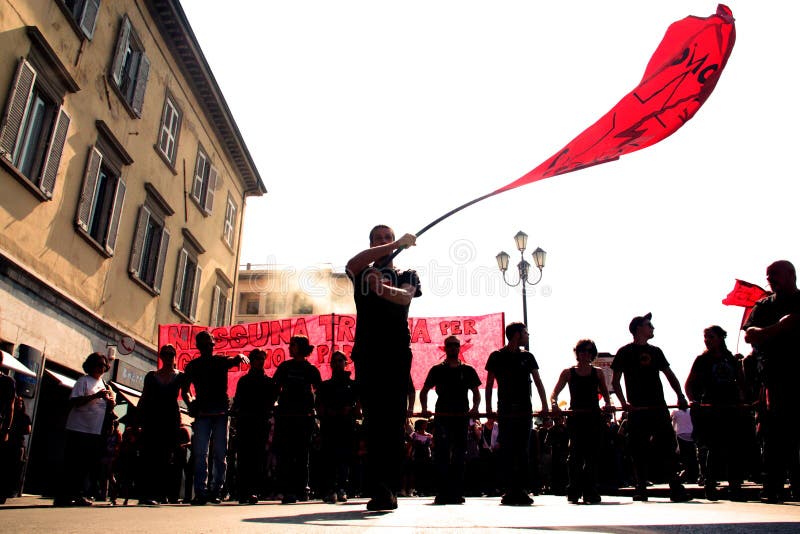 Activist with red flag editorial stock photo. Image of government ...