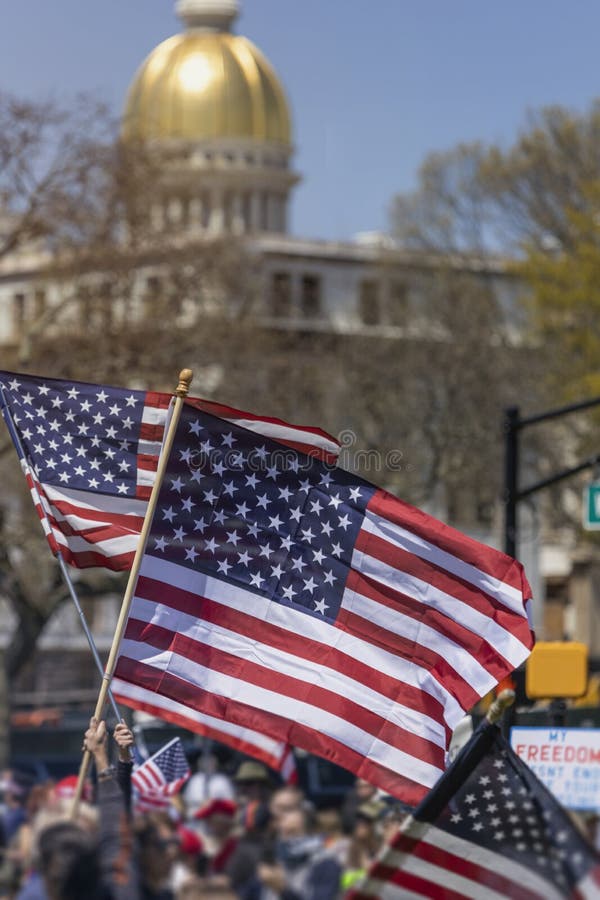 Activists with American Flags in Front of a Government Building Stock ...