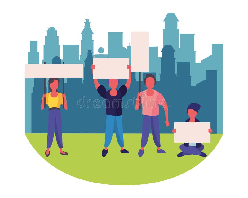 Activists People with Protest Banners Stock Vector - Illustration of ...