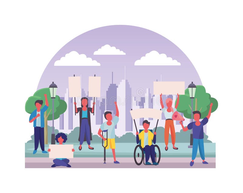 Activists People with Protest Banners Stock Vector - Illustration of ...