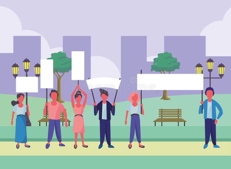 Activists People with Protest Banners Stock Vector - Illustration of ...