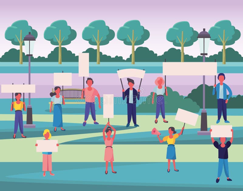 Activists People with Protest Banners Stock Vector - Illustration of ...