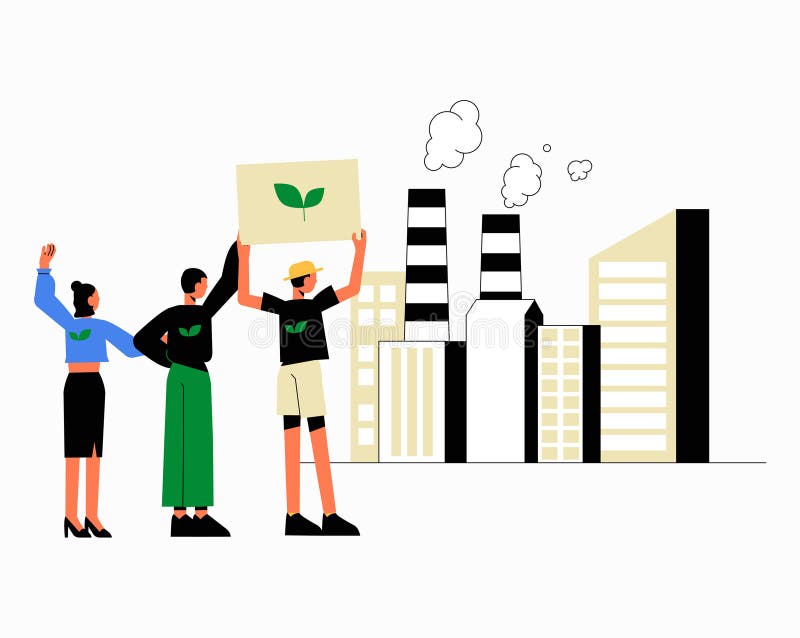 Activists Protesting Against Factory Pollution in Flat Vector ...