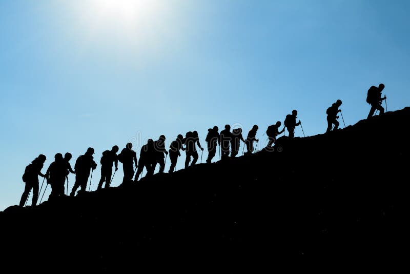 Activities of Crowded Mountaineers, Walking Towards Steep Mountains and ...