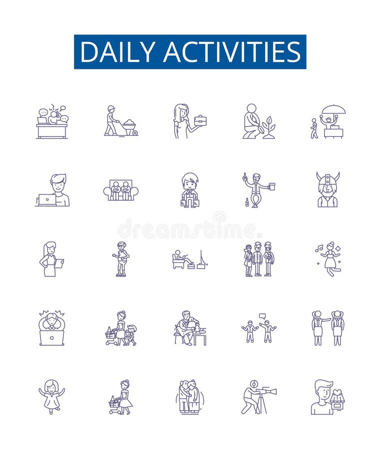 Daily Activities Line Icons Signs Set. Design Collection of Routine ...