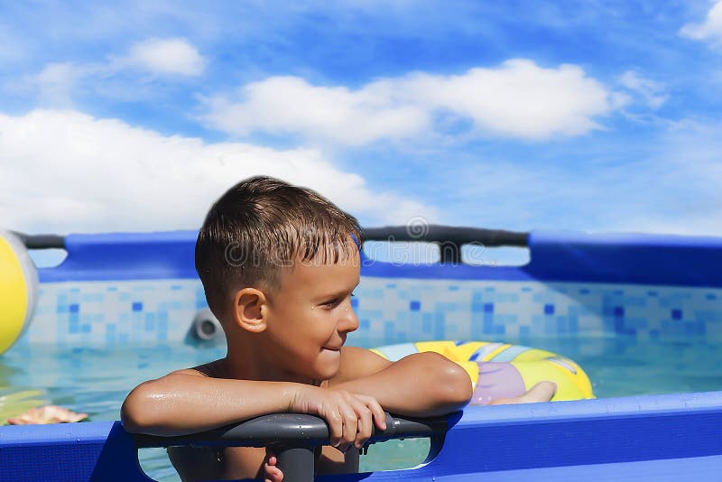 Activities on the Pool, Children Swimming and Playing in Water ...
