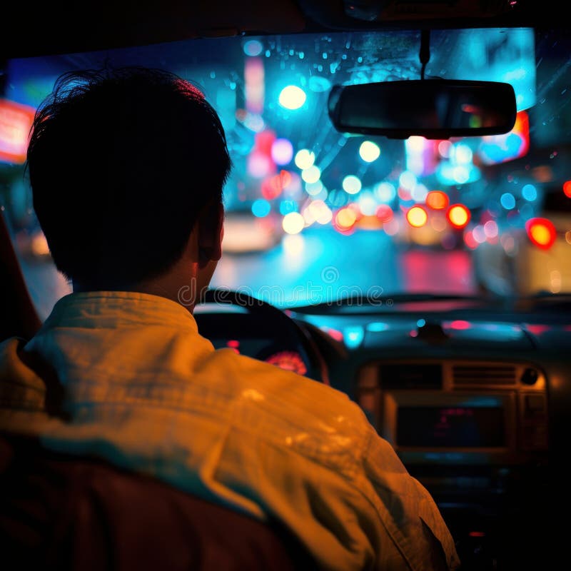 The Activity of a Car Driver in an Urban Setting at Night Can Be Seen ...