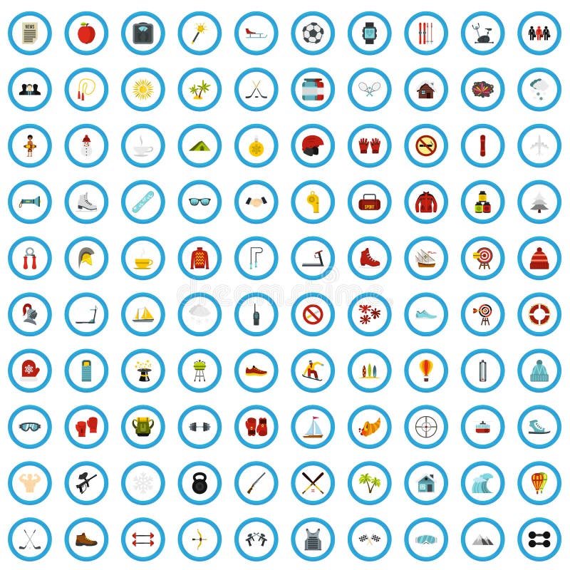 100 Activity Excellence Icons Set, Flat Style Stock Vector ...