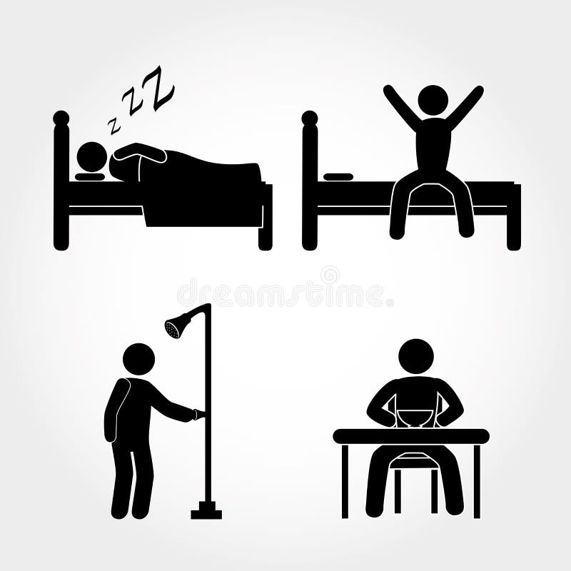 Man daily Routine People Icon Sign Stock Vector - Illustration of brush ...