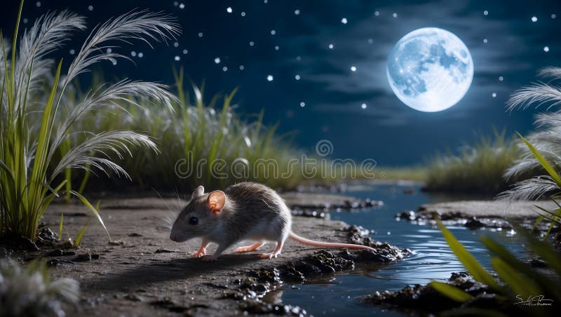 Nighttime Secrets: a Salt Marsh Harvest Mouse S Moonlit Journey Stock ...