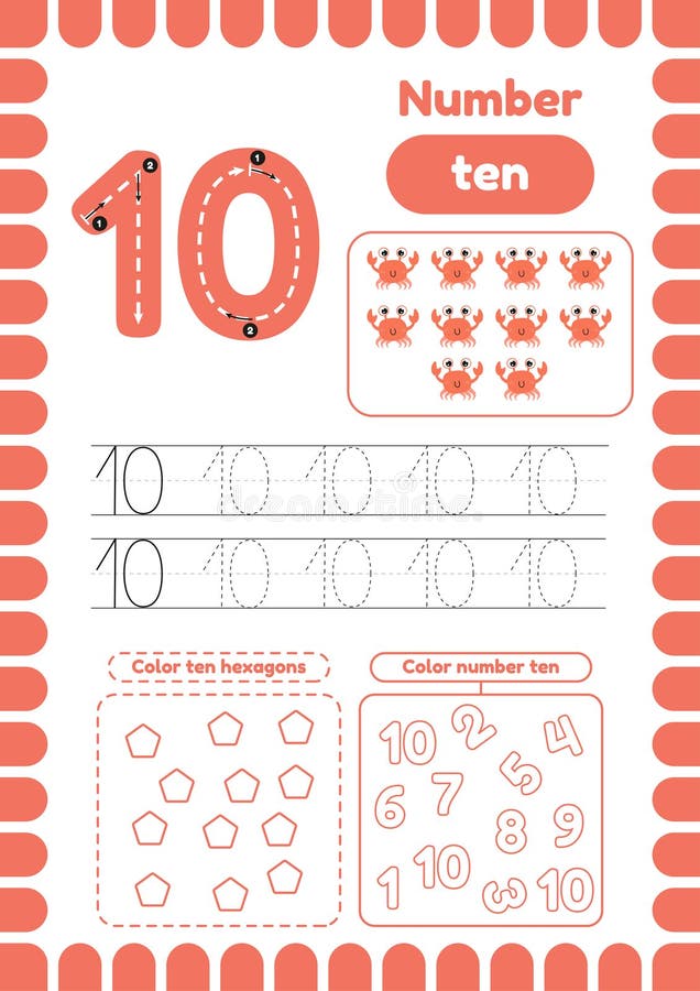 Activity Page with Trace Number Ten Stock Vector - Illustration of crab ...