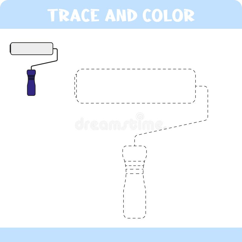 Activity Page with Tracing Practice. Trace and Color Paint Roller for ...