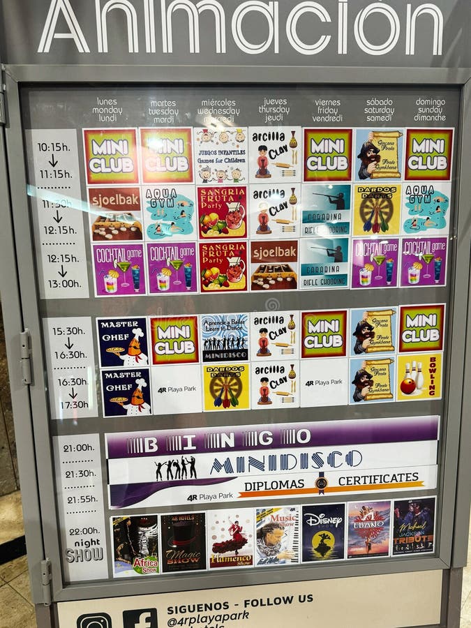 Activity Schedule Board Displaying Weekly Entertainment Program at a ...