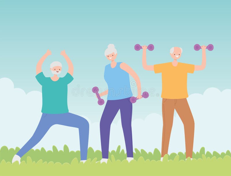 Activity Seniors, Group Old People Practicing Exercises with Dumbbells ...