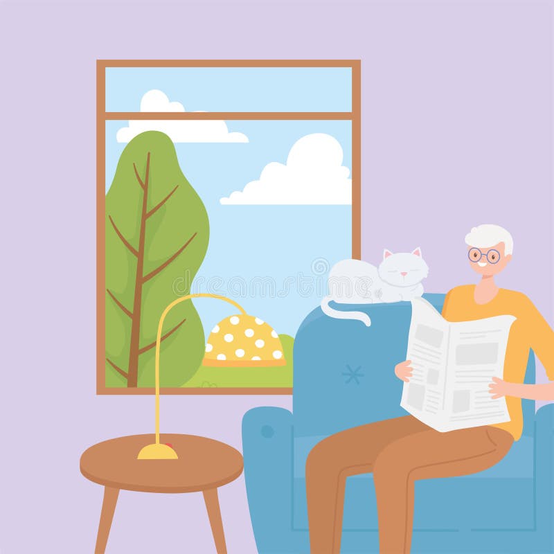 Old Man Sitting Reading Newspaper Stock Illustrations 285 Old Man