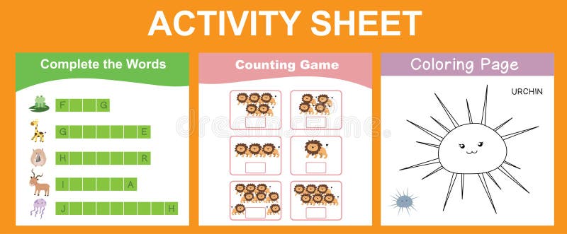 Activity Sheet for Children. Coloring, Complete the Words and Counting ...