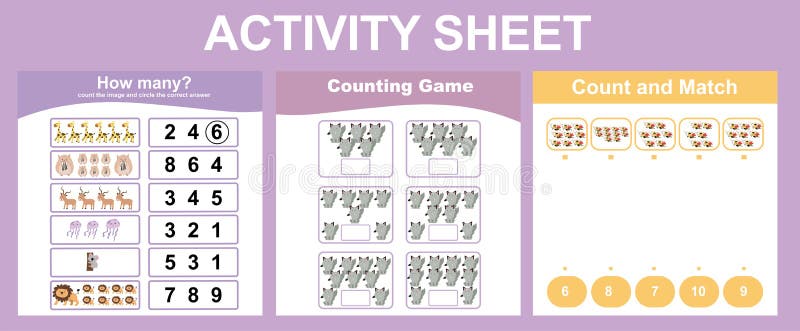 Mathematic Counting Worksheet with Cute Cat Cartoon Character. Math ...