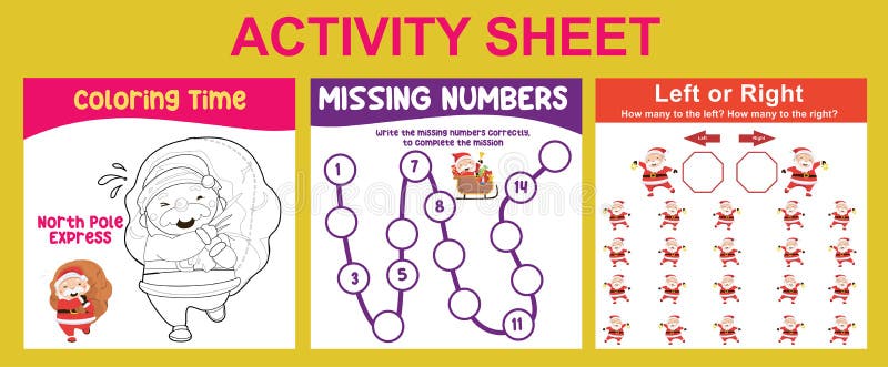 3 in 1 Activity Sheet for Children. Coloring, Missing Numbers, and Left ...