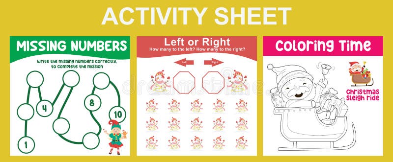3 in 1 Activity Sheet for Children. Coloring, Missing Numbers, and Left ...