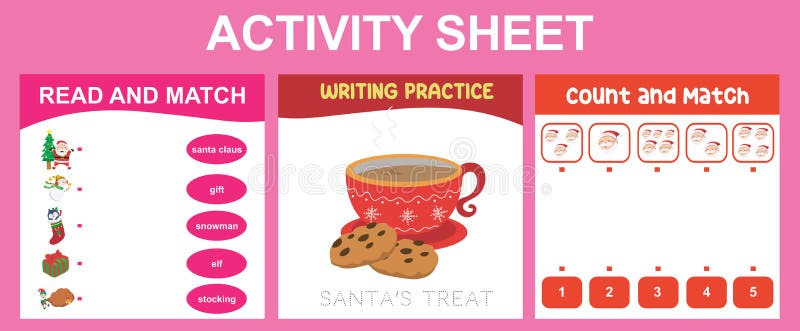 3 in 1 Activity Sheet for Children. Read and Match, Count and Match ...