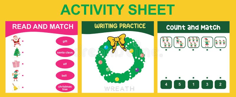 3 in 1 Activity Sheet for Children. Read and Match, Count and Match ...