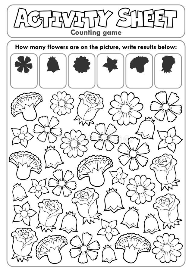 Activity Sheet Counting Game 2 Stock Vector - Illustration of bloom ...