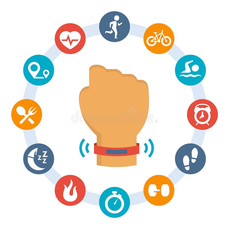Activity Tracker-band and Set of Icons Stock Vector - Illustration of ...