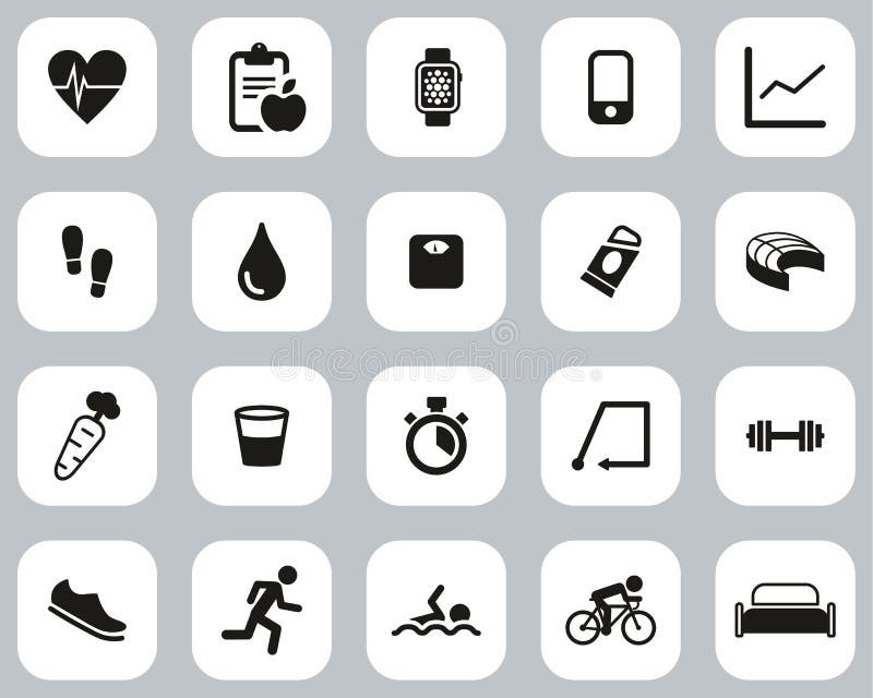 Activity Tracker Icons Black & White Sticker Set Big Stock Vector ...