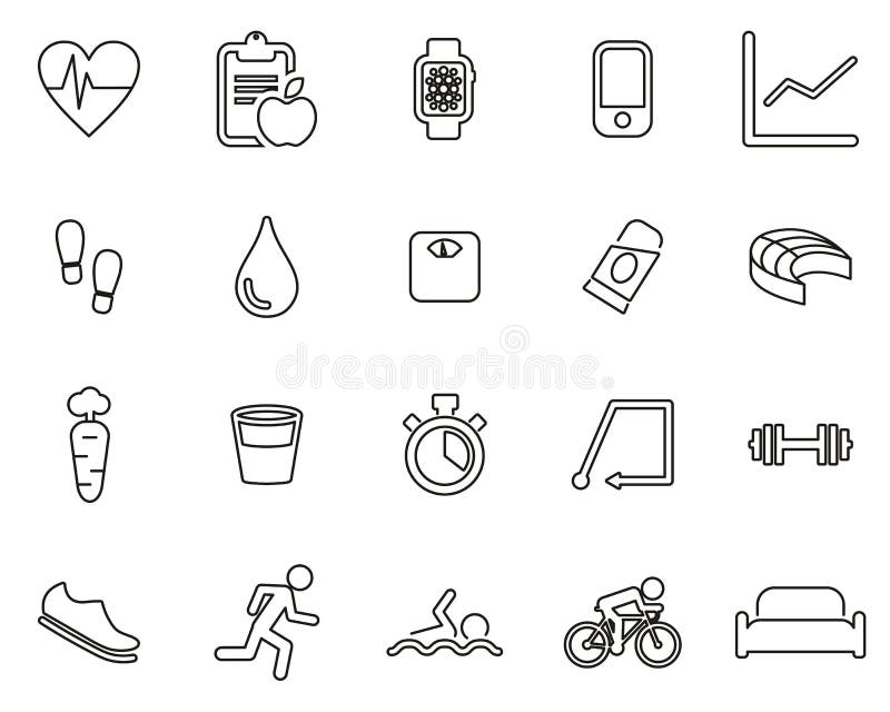 Activity Tracker Icons Thin Line Set Big Stock Vector - Illustration of ...