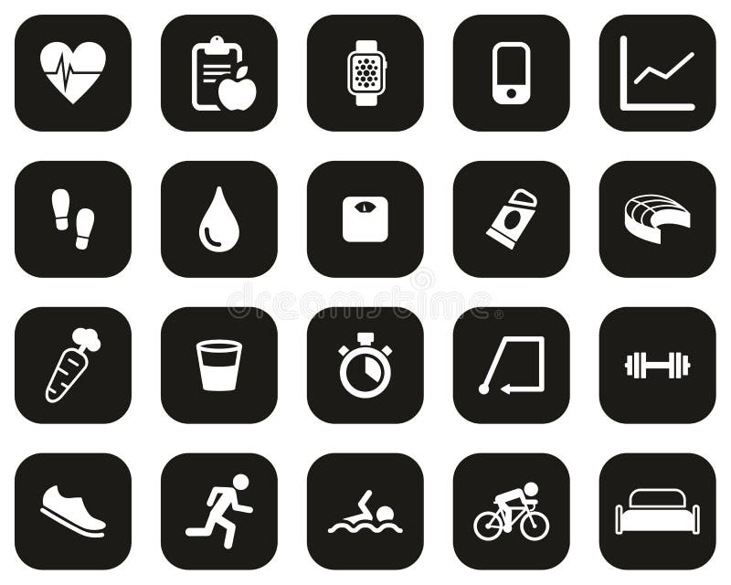 Activity Tracker Icons Black & White Flat Design Set Big Stock Vector ...