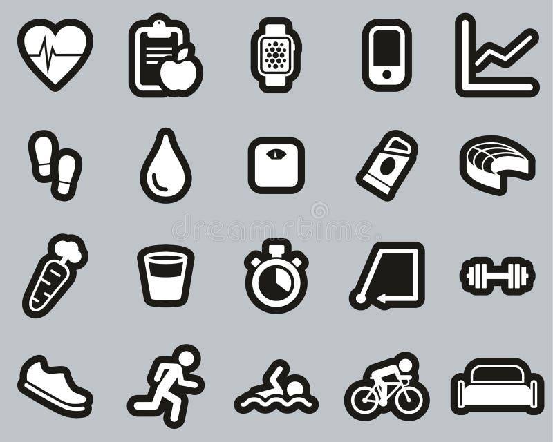 Activity Tracker Icons White on Black Sticker Set Big Stock Vector ...