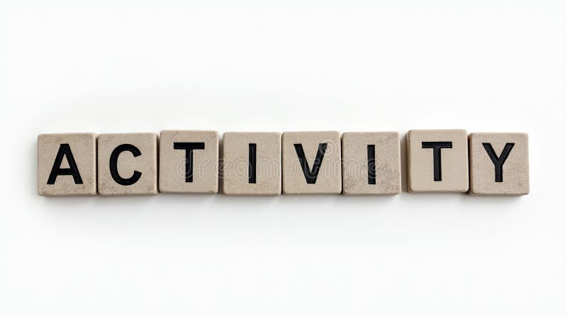 Activity Word Spelled with Stone Blocks on White Background Stock ...