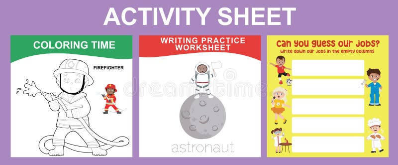 3 in 1 Activity Kit for Children with Kids Profession Dreams. Stock ...