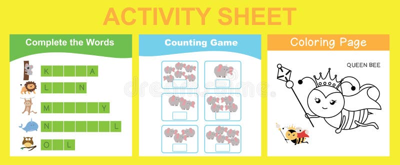 Activity Sheet for Children. Complete the Words, Colouring Animal ...