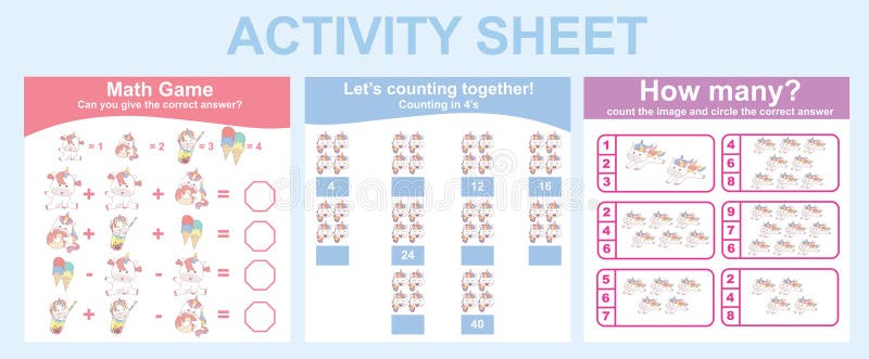 3 in 1 Math Game Worksheet for Preschool and Kindergarten Kids with ...